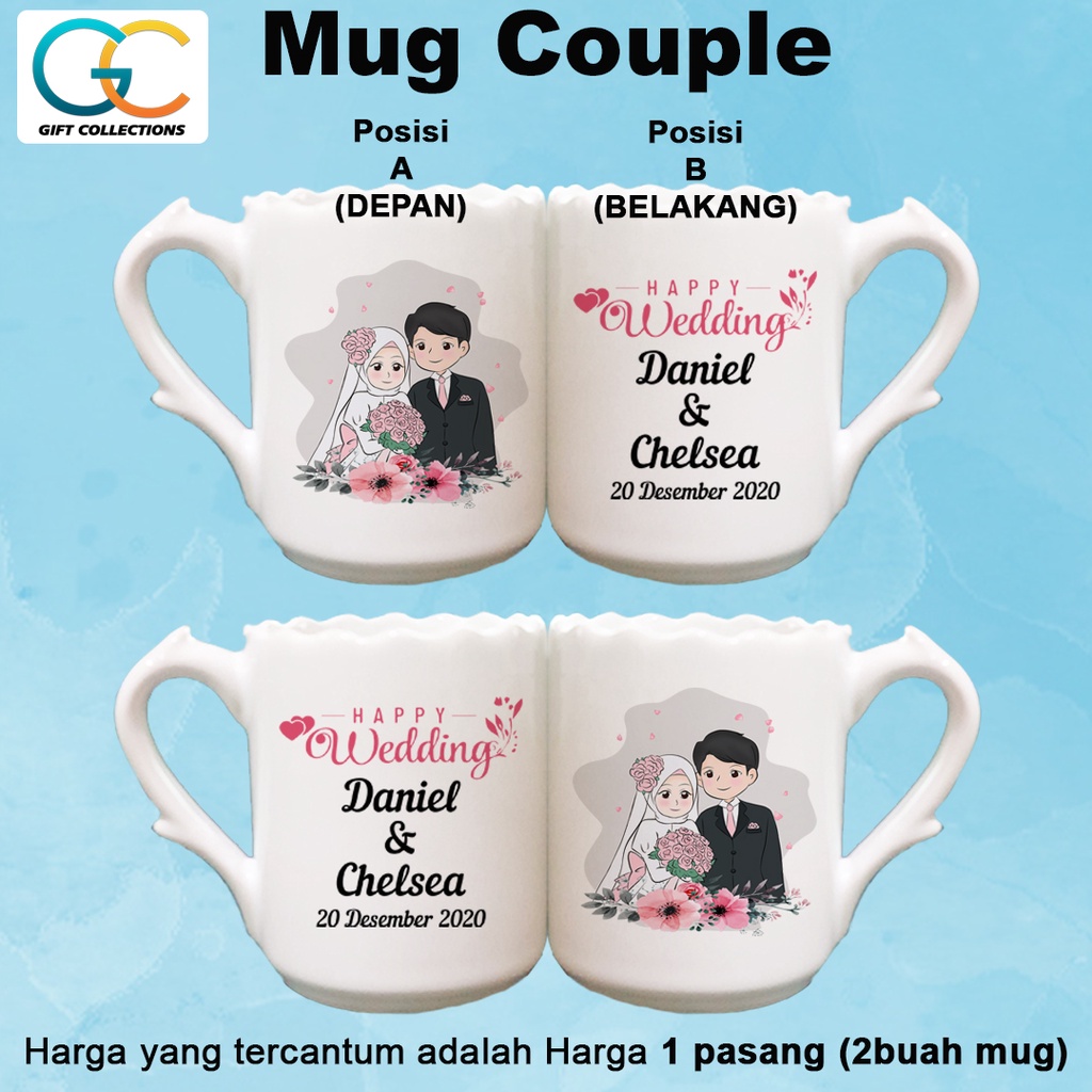 Jual Mug Couple / Mug Happy Wedding / Kado Pernikahan / Mug Custom ...
