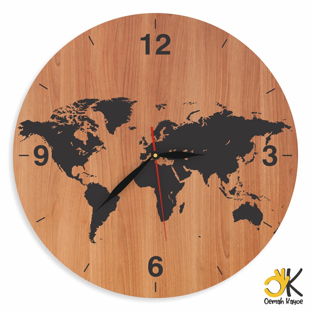 Jual JAM DINDING KAYU GLOBE EARTH VINTAGE WALL CLOCK UNIK PETA DUNIA ...