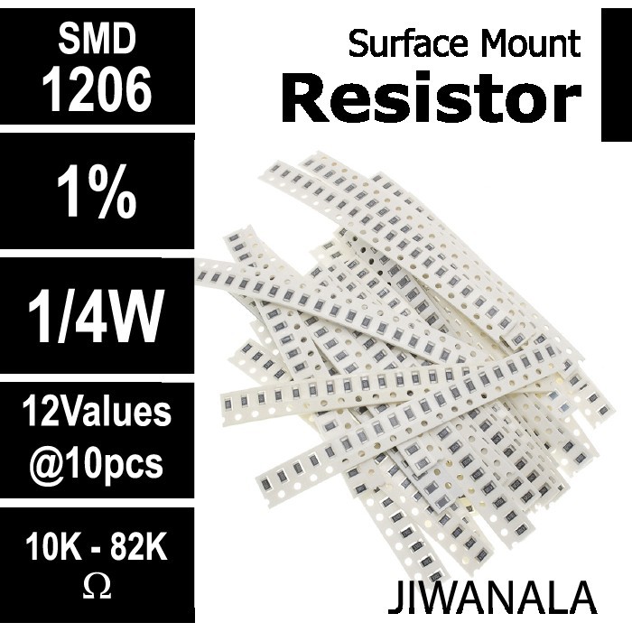 Jual 120pcs Resistor Kit Set 1206 SMD 1/4W 1% 12 Values (10k - 82k ohm ...