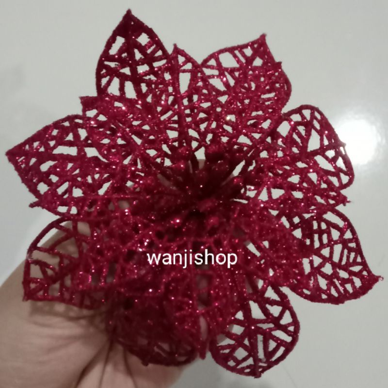 Jual BUNGA GLITTER B 15 CM artificial hiasan pohon natal dekorasi ...