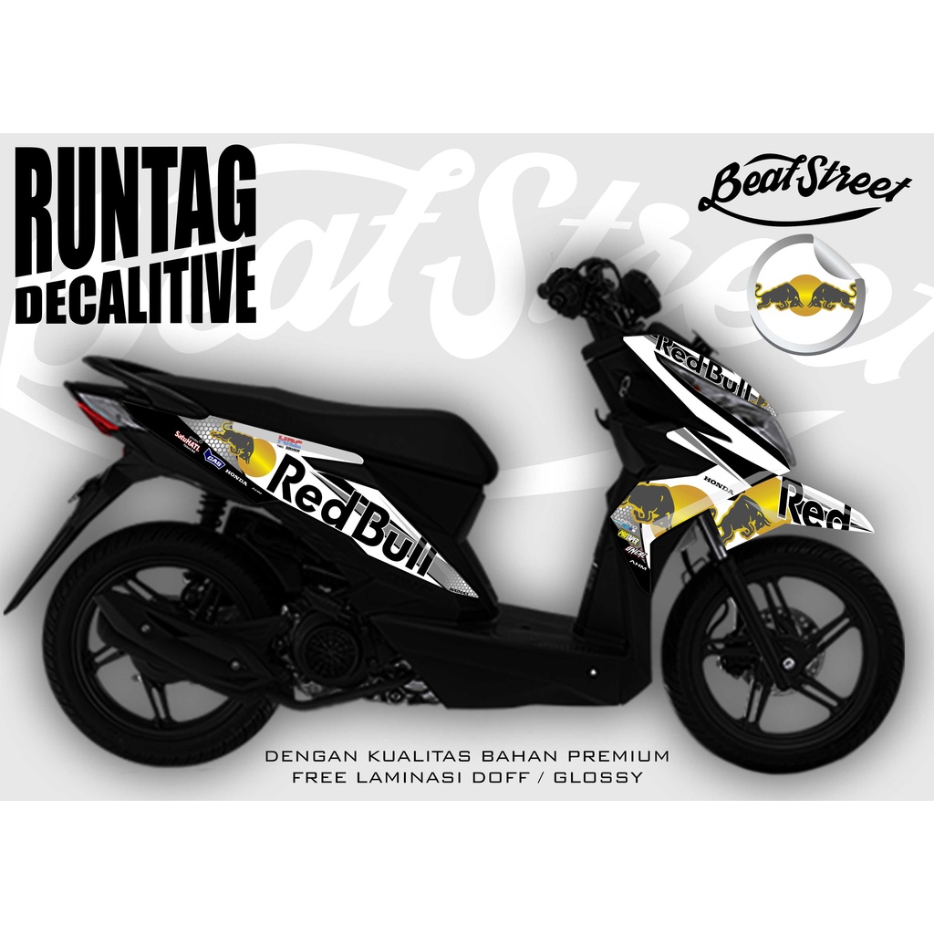 Jual stiker decal striping motor beat street putih red bull | Shopee ...