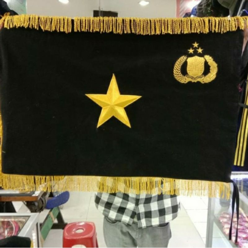 Jual Bendera Pataka Bludru rapati bintang 1 logo polri nimbul | Shopee ...