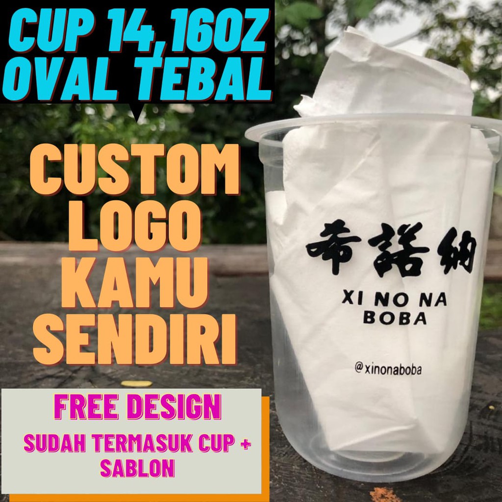 Jual SABLON CUP OVAL 16OZ CUP 14OZ 12OZ CUP MINUMAN CUSTOM CUP PLASTIK ...