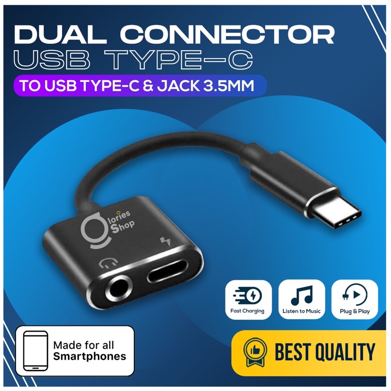 Jual Dual Connector Converter USB Type-C To USB Type-C And Jack 3.5MM ...