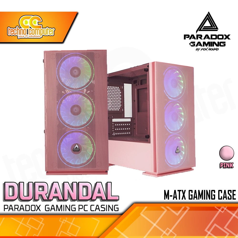 Jual CASING PARADOX GAMING DURANDAL Pink - mATX Case Tempered Glass ...