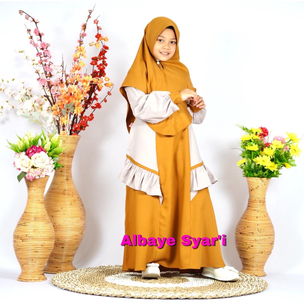 Jual Baju Muslim Anak Perempuan Polos Warna Kuning Busuk Mix Abu Tua ...