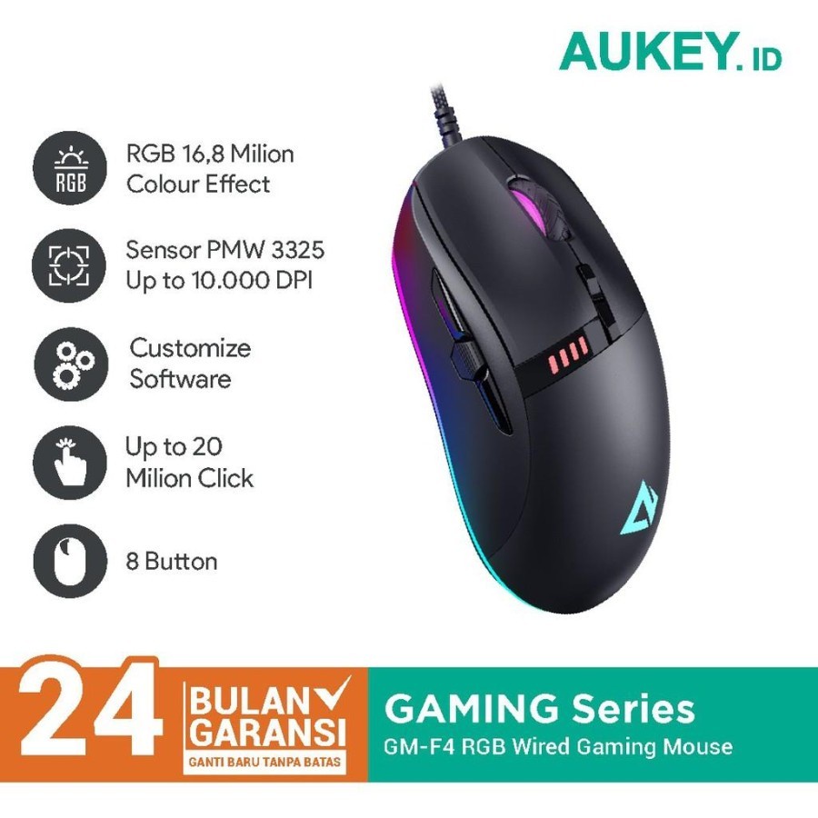 Jual Mouse Gaming Aukey GM-F4 Knight Gaming Mouse RGB Wired with 10000 ...
