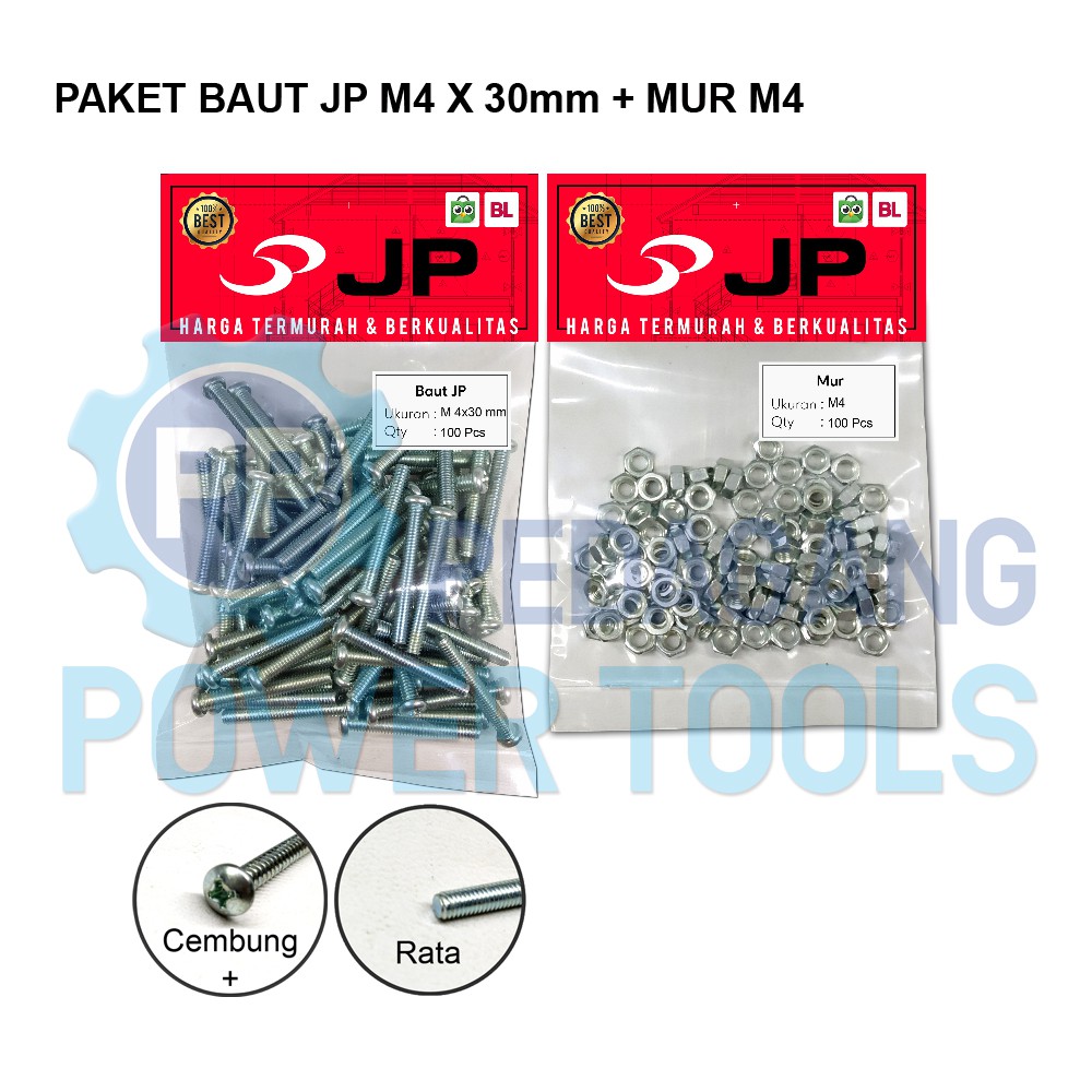 Jual PAKET 2 SET BAUT MUR 4x30 BAUT JP M 4 x 30 MM MUR M4 SKRUP ISI 100 PCS | Shopee Indonesia