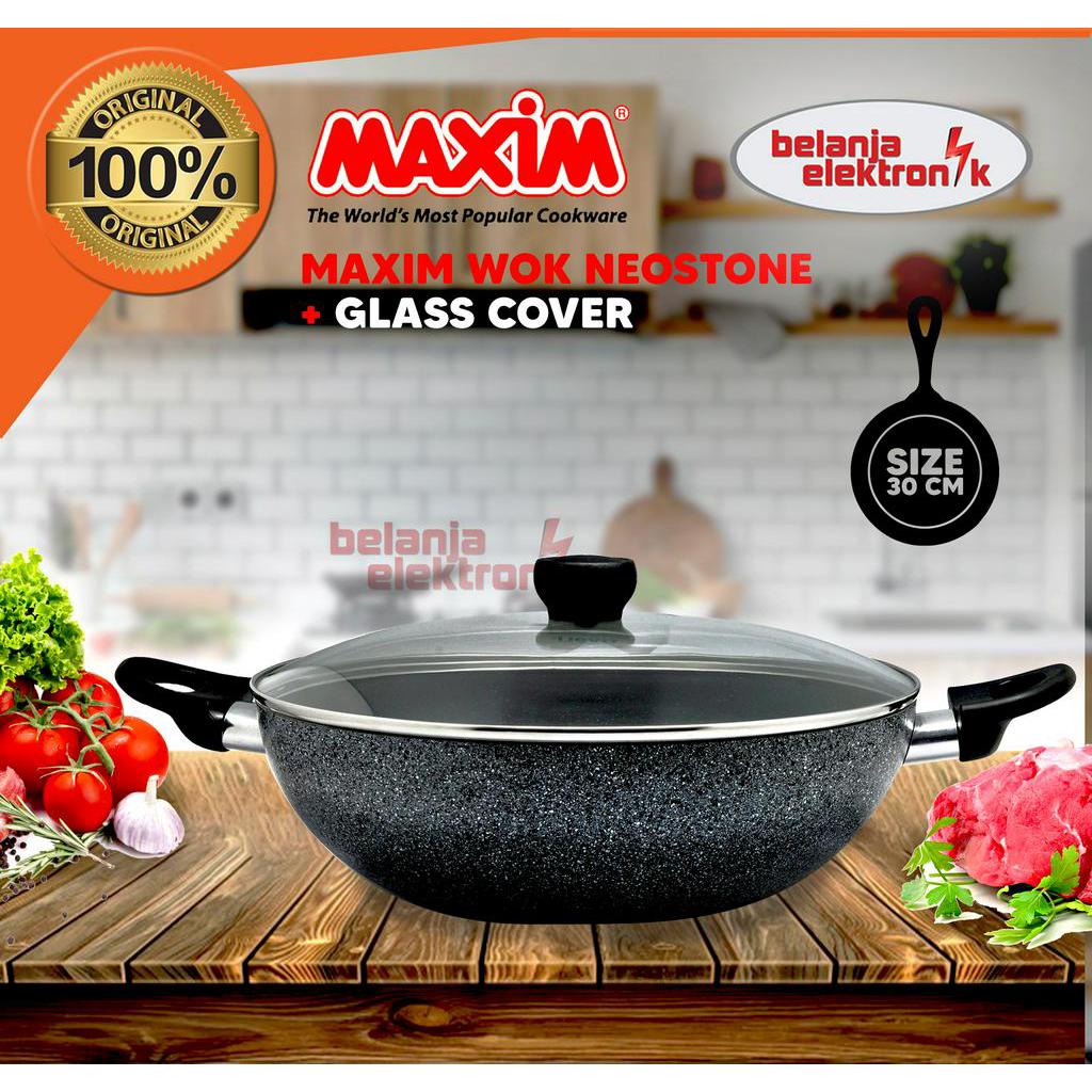 Jual WAJAN/PENGGORENGAN MAXIM WOK NEOSTONE 30 CM GLASS COVER | Shopee ...