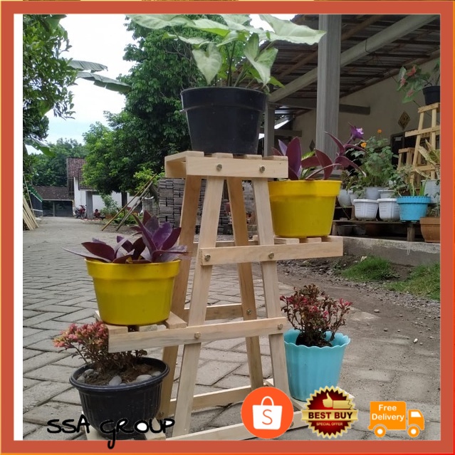 Jual Rak bunga minimalis dari kayu jati belanda Motif Zig-Zag, tempat ...