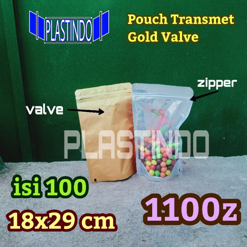 Jual Isi 100 pcs Standing Pouch Transmet Gold Valve 1100z kemasan kopi ...