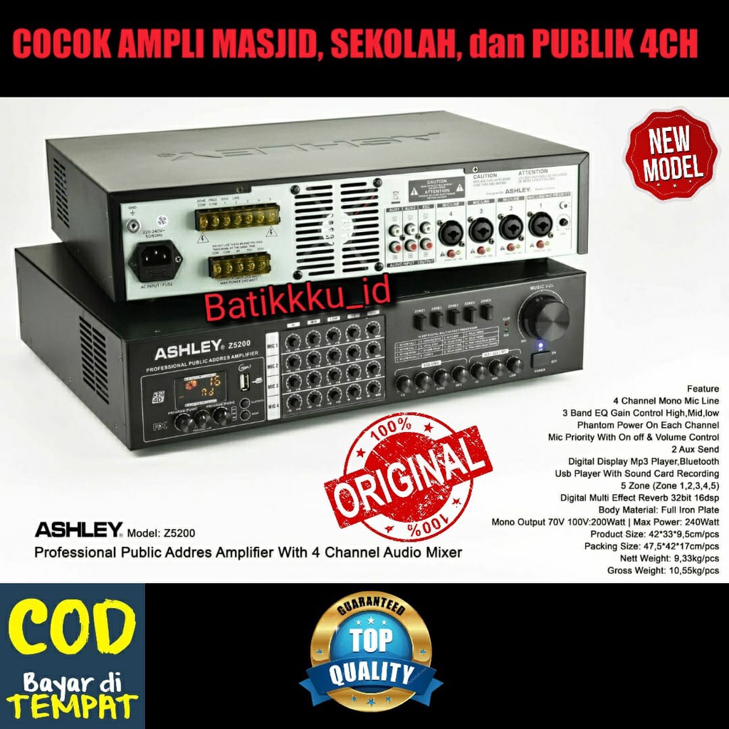 Jual Power Amplifier ASHLEY Z5200 Z 5200 ORIGINAL 4CH AMPLI MASJID AMPLI PUBLIK | Shopee Indonesia