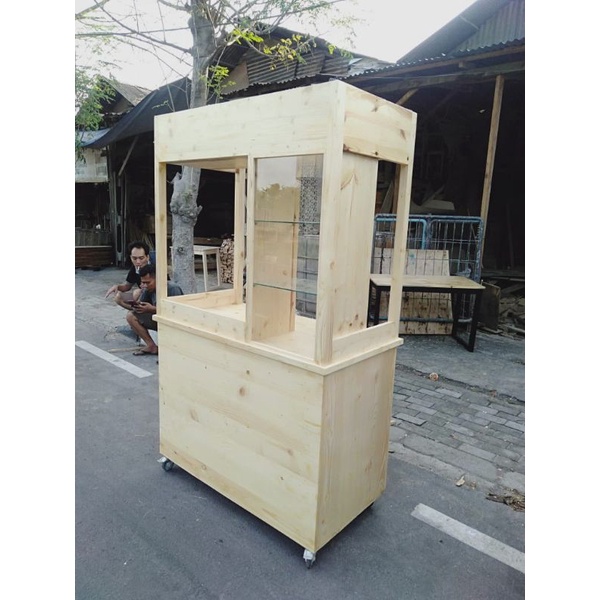 Jual gerobak jualan gerobak minimalis booth kayu jati Belanda | Shopee ...