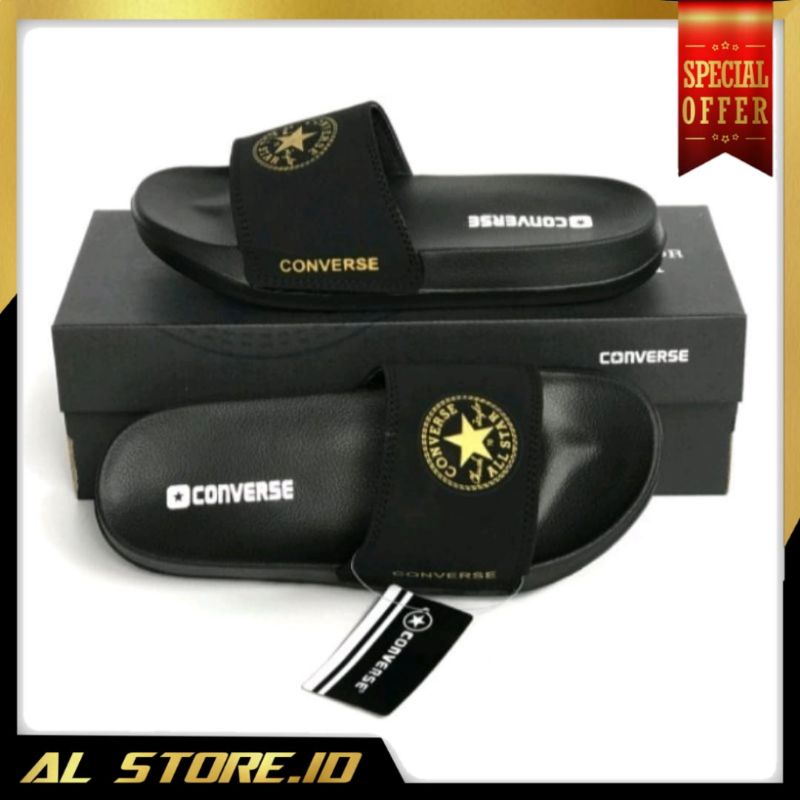 Jual Sandal Slop Converse12 V2 Black Gold Pria Wanita/Sandal Slide ...