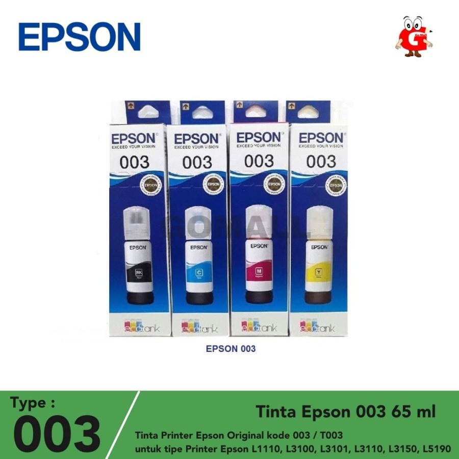 Jual Epson 003 Ink Refill / Tinta Isi Ulang / Black Cyan Yellow Magenta ...