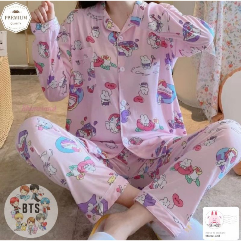 Jual Piyama Set Wanita BTS Sanrio peanuts unicorn Betty Boop Pooh Baju Tidur Celana Panjang ...