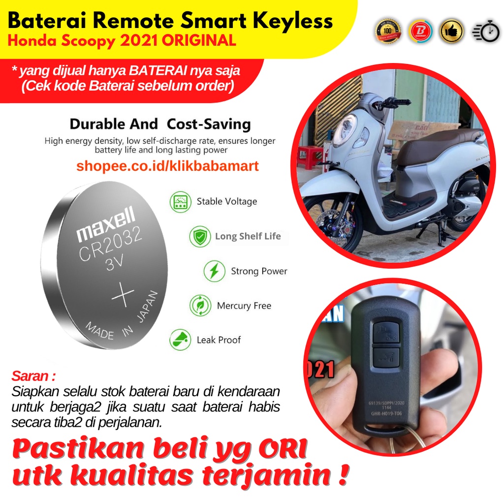 Jual BATERAI REMOT MOTOR HONDA SCOOPY 2021 SMART KEYLESS REMOTE ORIGINAL | Shopee Indonesia
