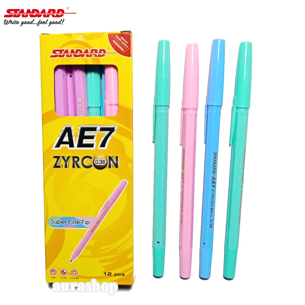 Jual Pulpen Standard AE7 Zyrcon Ball 0.38 mm tinta hitam 1 pack (12 pcs) | Shopee Indonesia