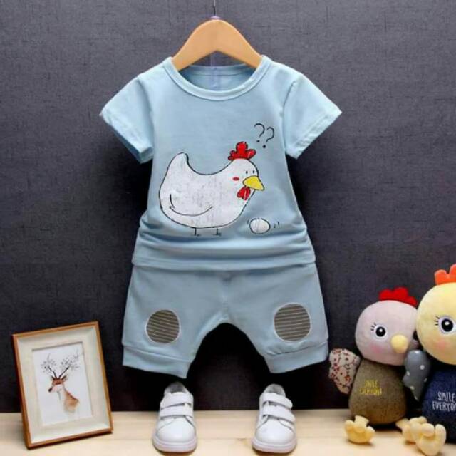 Jual Setelan Anak Cowok Kekinian Chicken & Egg Clothes Set 2in1 (baju, celana) | Shopee Indonesia