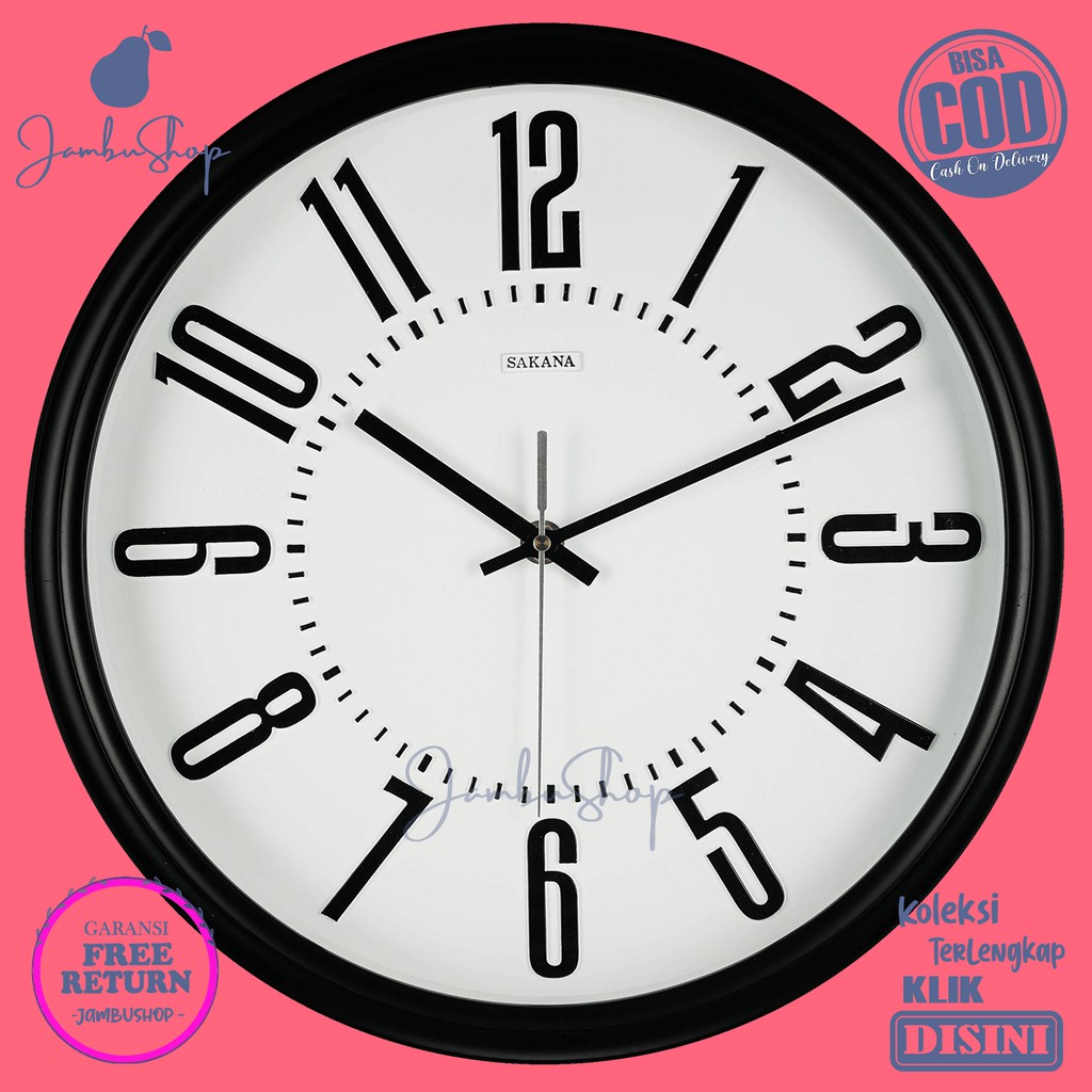 Jual Jam Dinding Quartz Minimalis Hitam Putih Coklat Sakana 550 ...