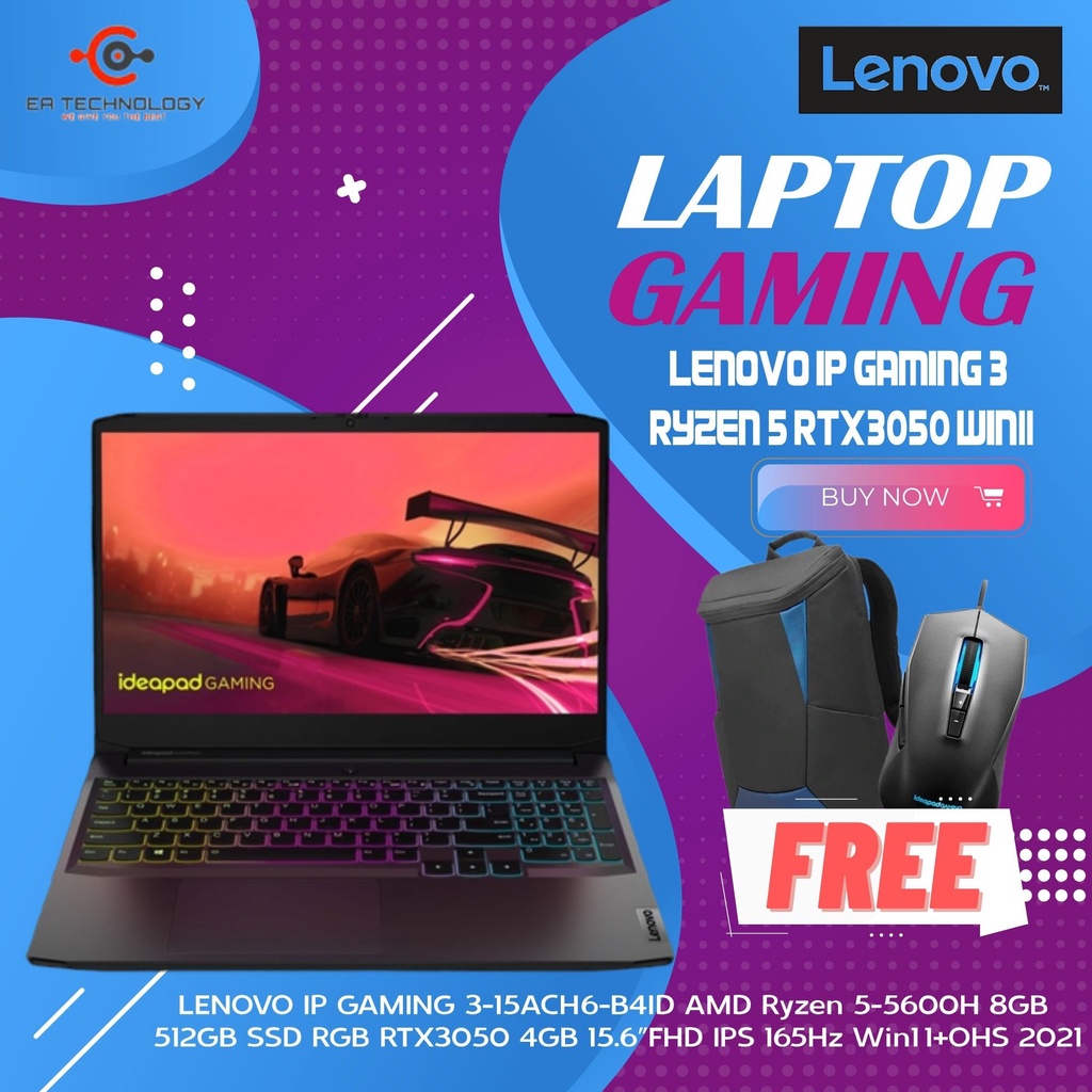 Jual LENOVO IP GAMING 3 15ACH6 B4ID Ryzen 5-5600H 8GB 512SSD RTX3050 ...