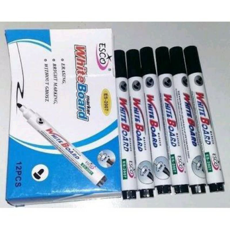 Jual Spidol Whiteboard merk Esco, 1 Box = 12 pcs (Hitam/Biru) | Shopee ...