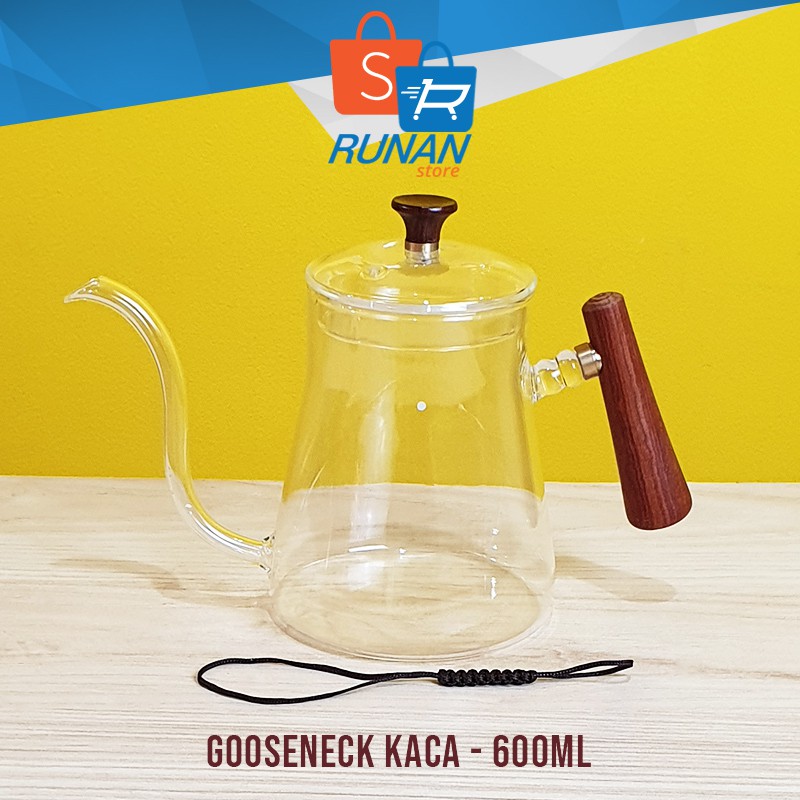 Jual Gooseneck Kettle Teko Leher Angsa Kaca Gagang Kayu 600 ml Coffee ...