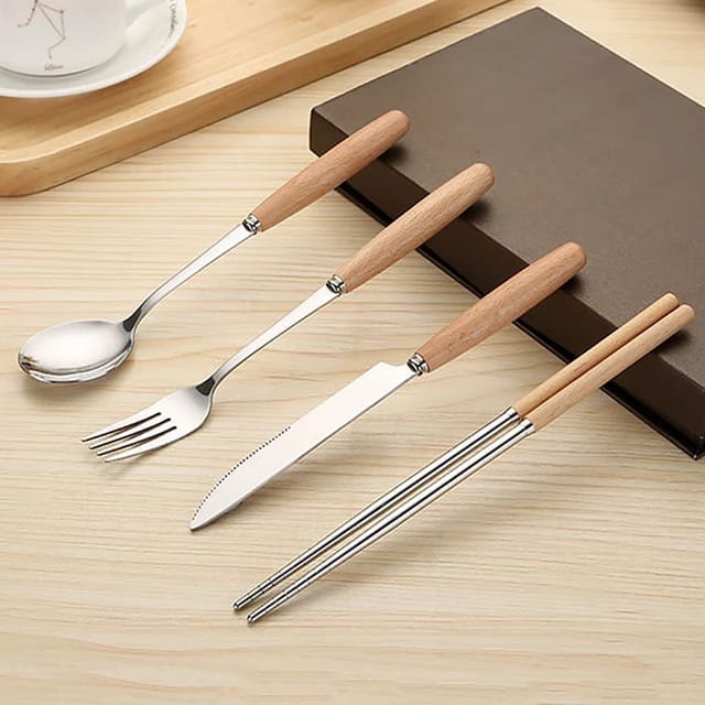 Jual Set Alat Makan With Wood Handle Cutlery Set Kayu Elegan ...