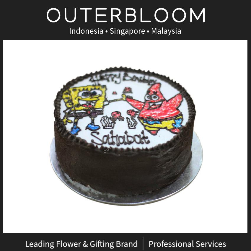 Jual Kue Ultah Karakter - Simple Chocolate White Spongebob & Patrick ...