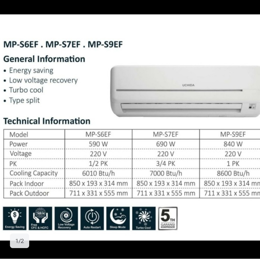 Jual AC Uchida Standard R 410 1/2 PK MPS - 06 EF / MPS 06 EF | Shopee ...