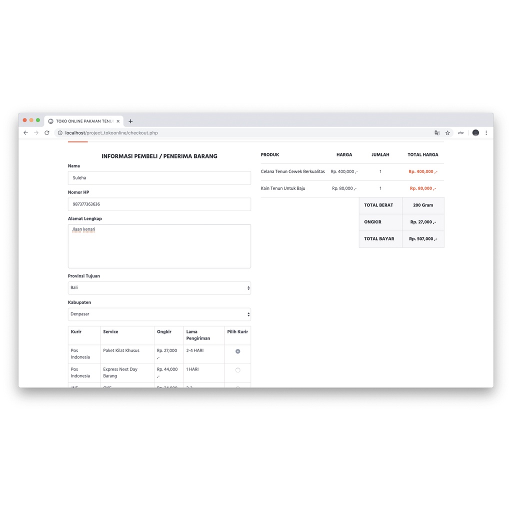 Jual Aplikasi Web Toko Online PHP dan MySQLi Perhitungan Ongkir ...