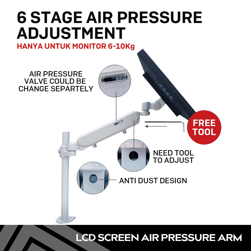 Jual LINDY Bracket TV Monitor LG Xiaomi AOC Single Display Desk Arm Gas ...