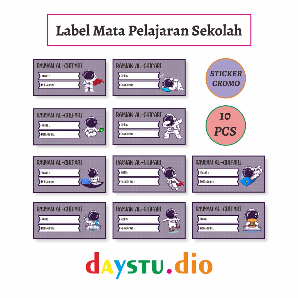 Jual LABEL MATA PELAJARAN SEKOLAH ANAK TEMA ASTRONAUT | Shopee Indonesia