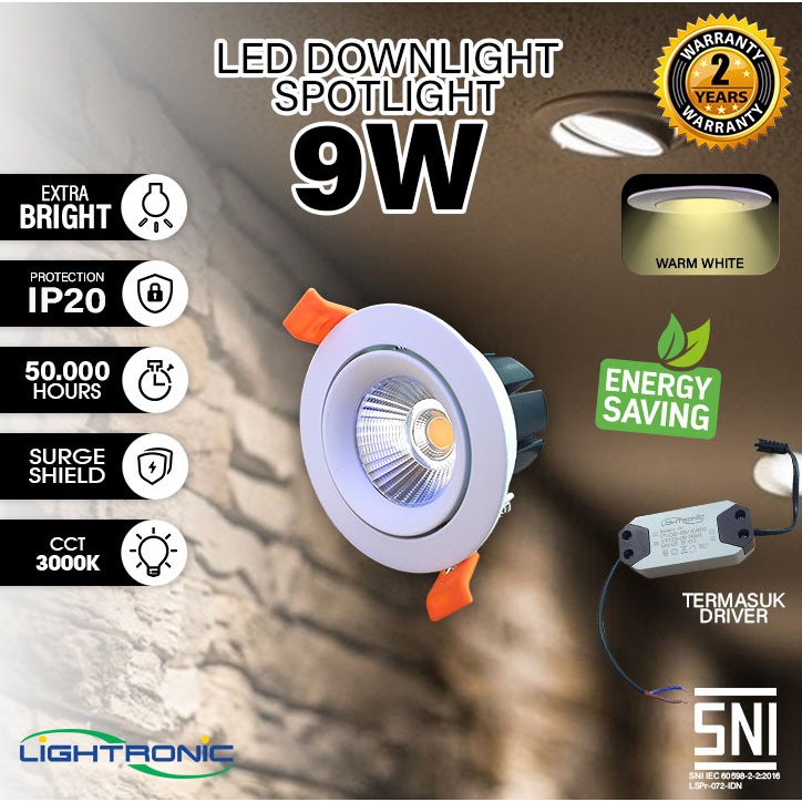 Jual LAMPU LED DOWNLIGHT SPOTLIGHT 9W KUNING 3000K PLAFON 9 WATT LIGHTRONIC | Shopee Indonesia