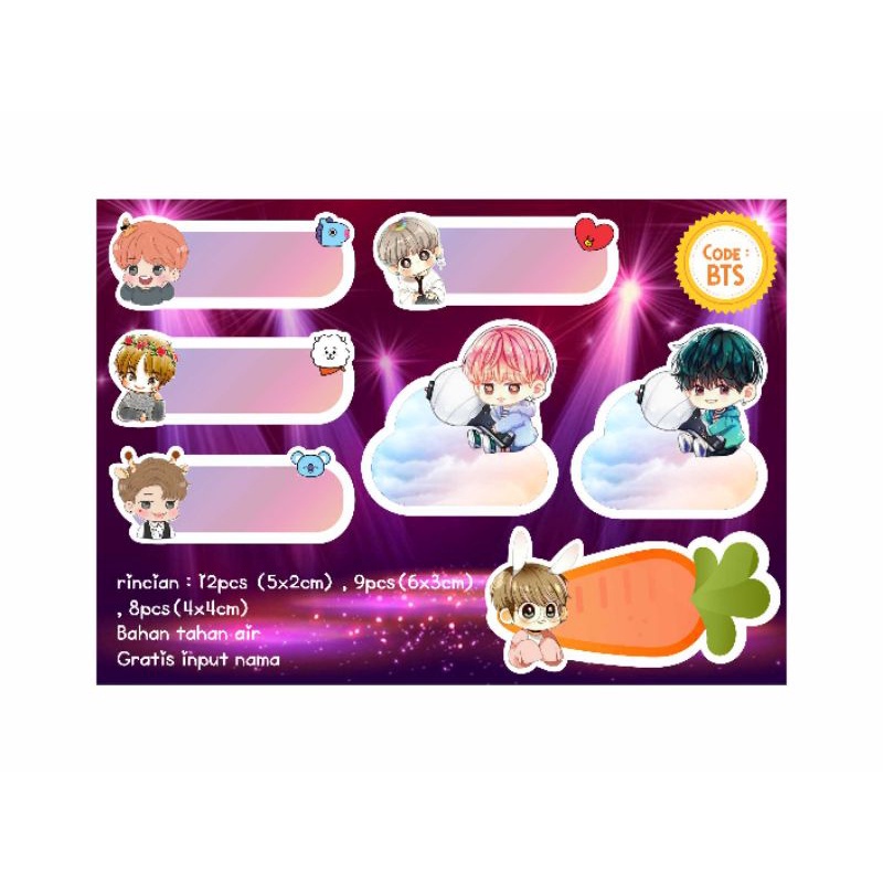 Jual STICKER LABEL NAMA CUSTOM character BTS KAWAII | Shopee Indonesia