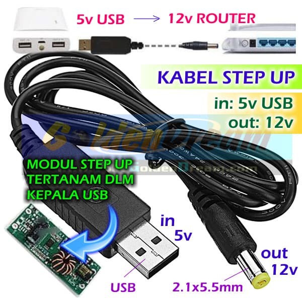 Jual Kabel Step Up USB 5v to 12v DC Dari powerbank ke Router wifi ...