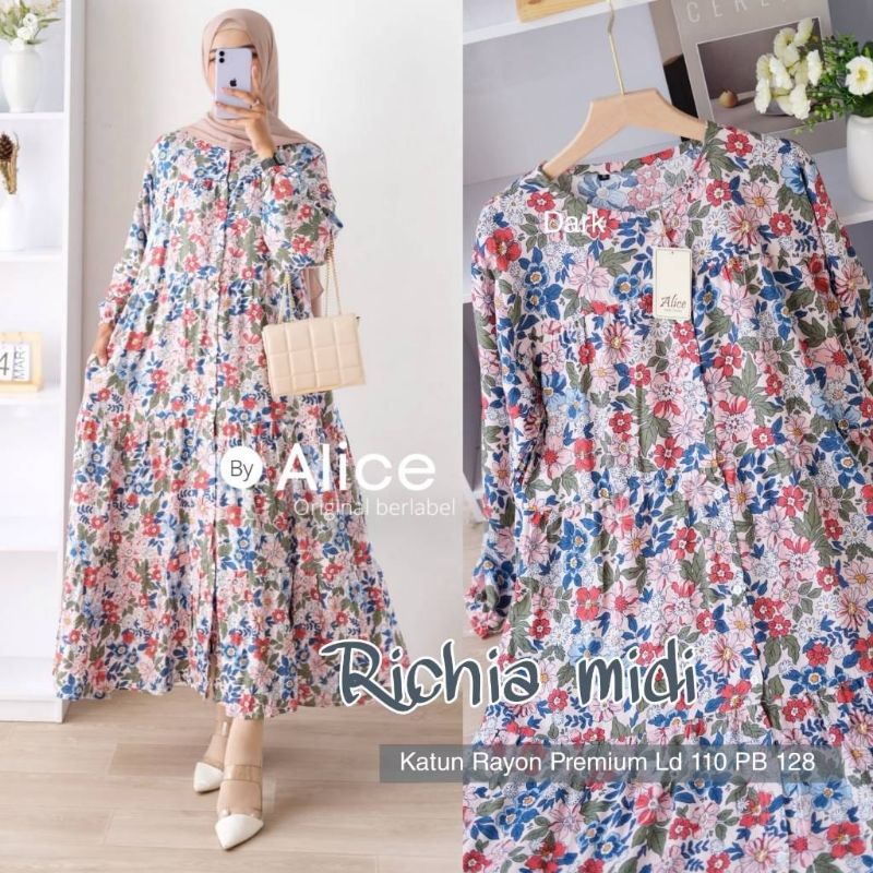 Jual C25 RICHIA MIDI DRESS MOTIF BARU ALICE | Shopee Indonesia