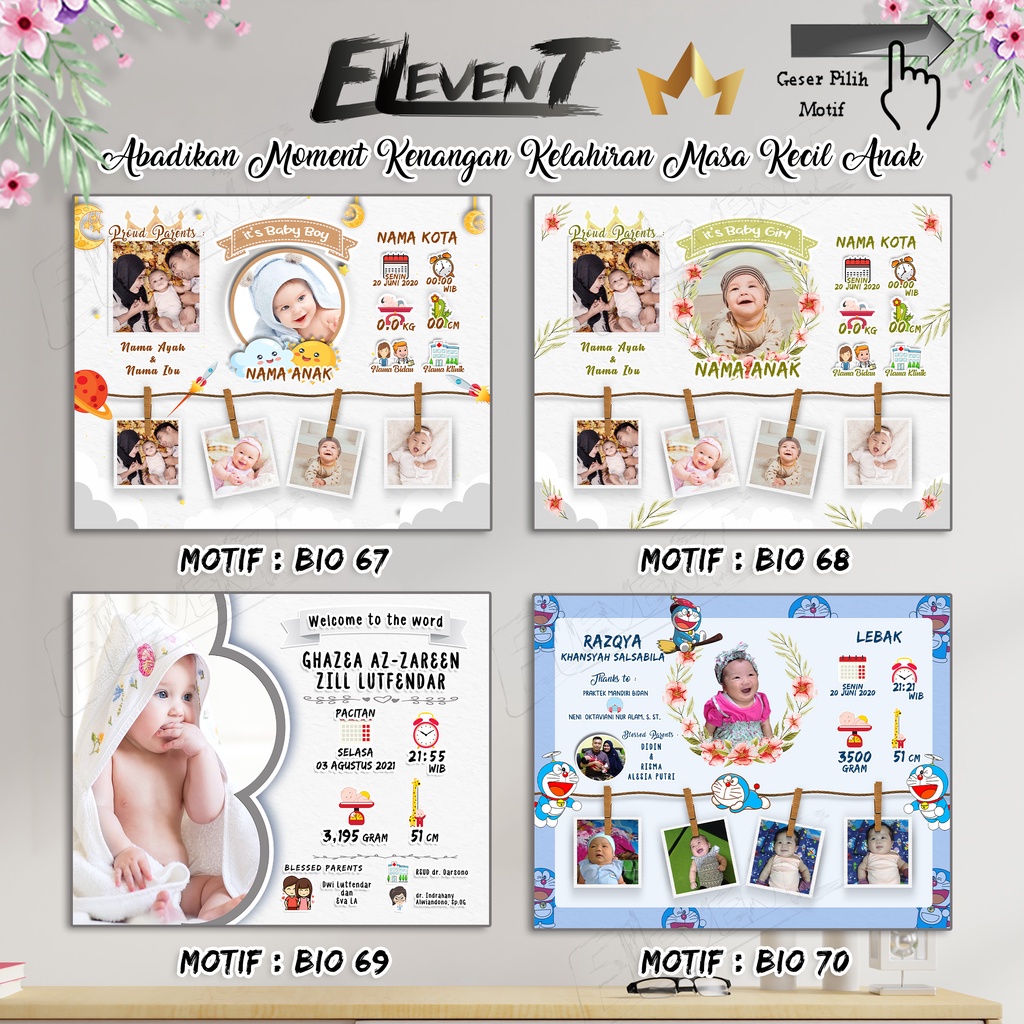 Jual Bingkai Foto 12R 30x40 Biodata Bayi Custom Hadiah Pigura Unik ...