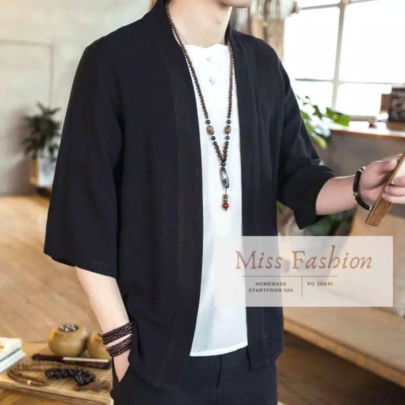 Jual OUTER PRIA HITAM | KIMONO JEPANG | KIMONO KOREA PRIA | Shopee ...