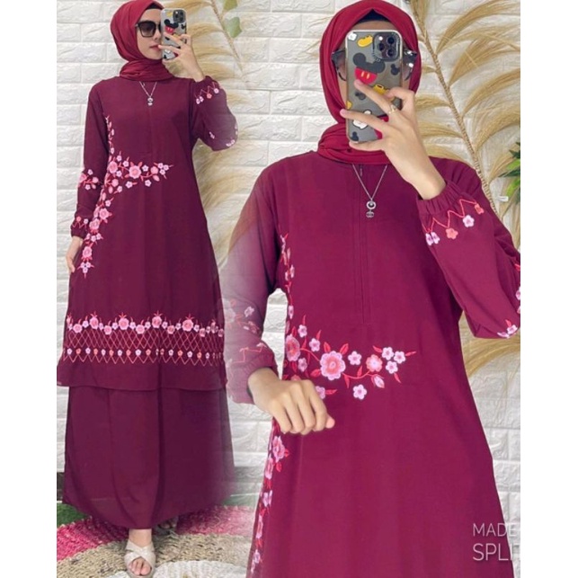 Jual GAMIS MALAYSIA BORDIR BUNGA SAMPING PREMIUM | Shopee Indonesia