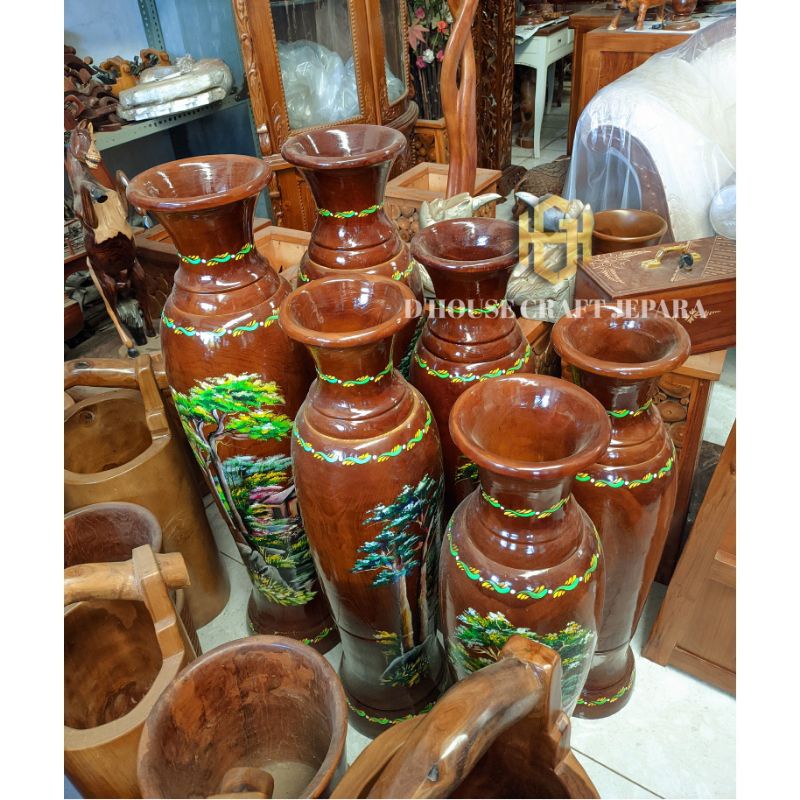 Jual Guci Lukis Kayu Jati Set 3 Pcs Big Size | Shopee Indonesia