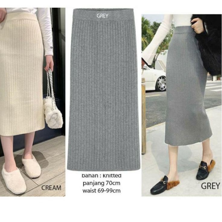 Jual Rok Rajut Span Knitted Pendek Belah/Rok Kerja Wanita murah/rok ...