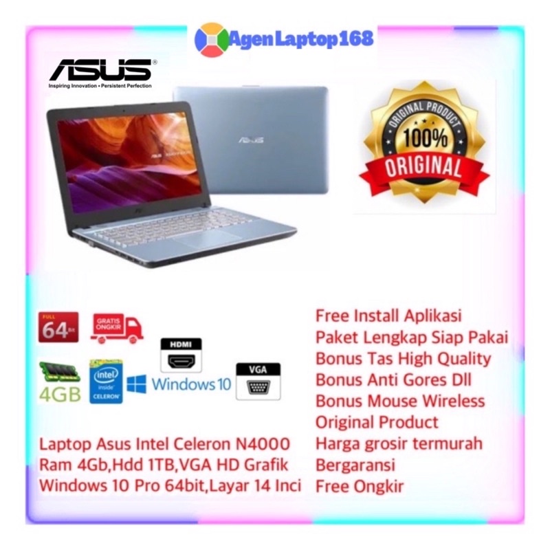 Jual LAPTOP ASUS X441M SILVER INTEL CELERON N4000 RAM 4 GB HDD 1TB ...