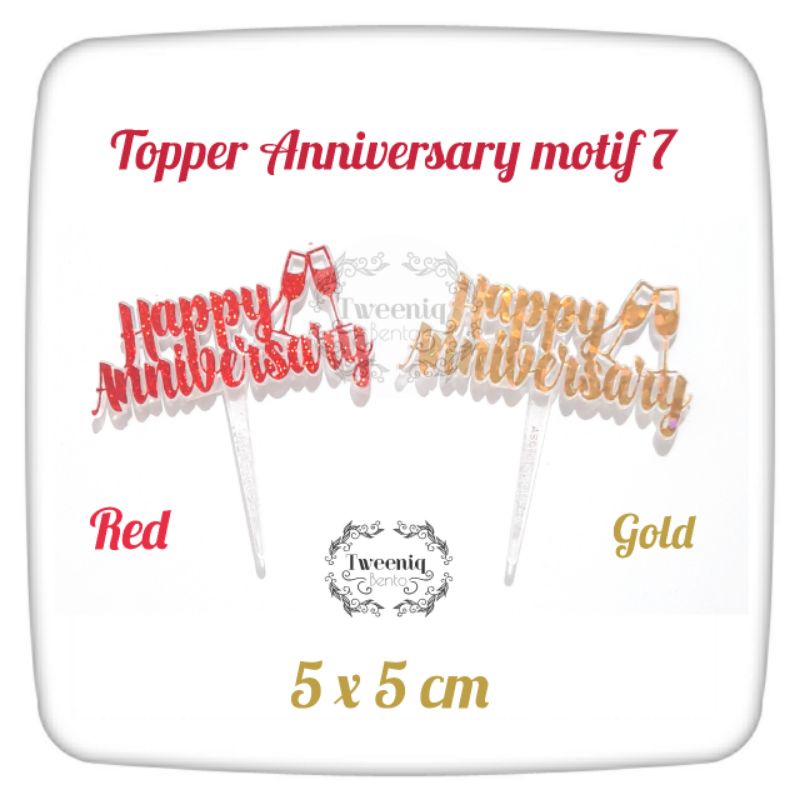 Jual Topper Happy Anniversary motif 7 hiasan kue puding cupcake red ...