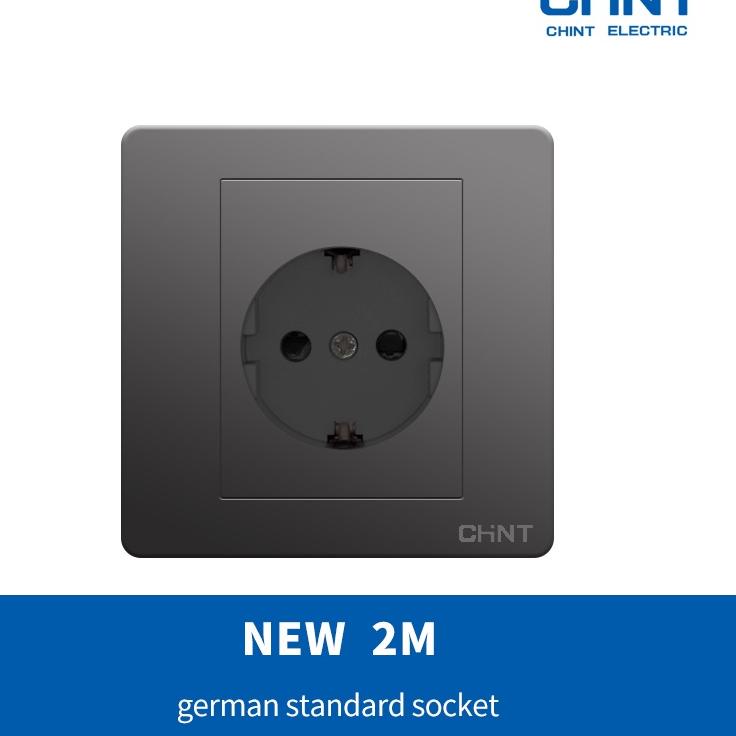 Jual CHINT NEW2M - GRAY BLACK German standard socket 16A 250V / stop kontak | Shopee Indonesia
