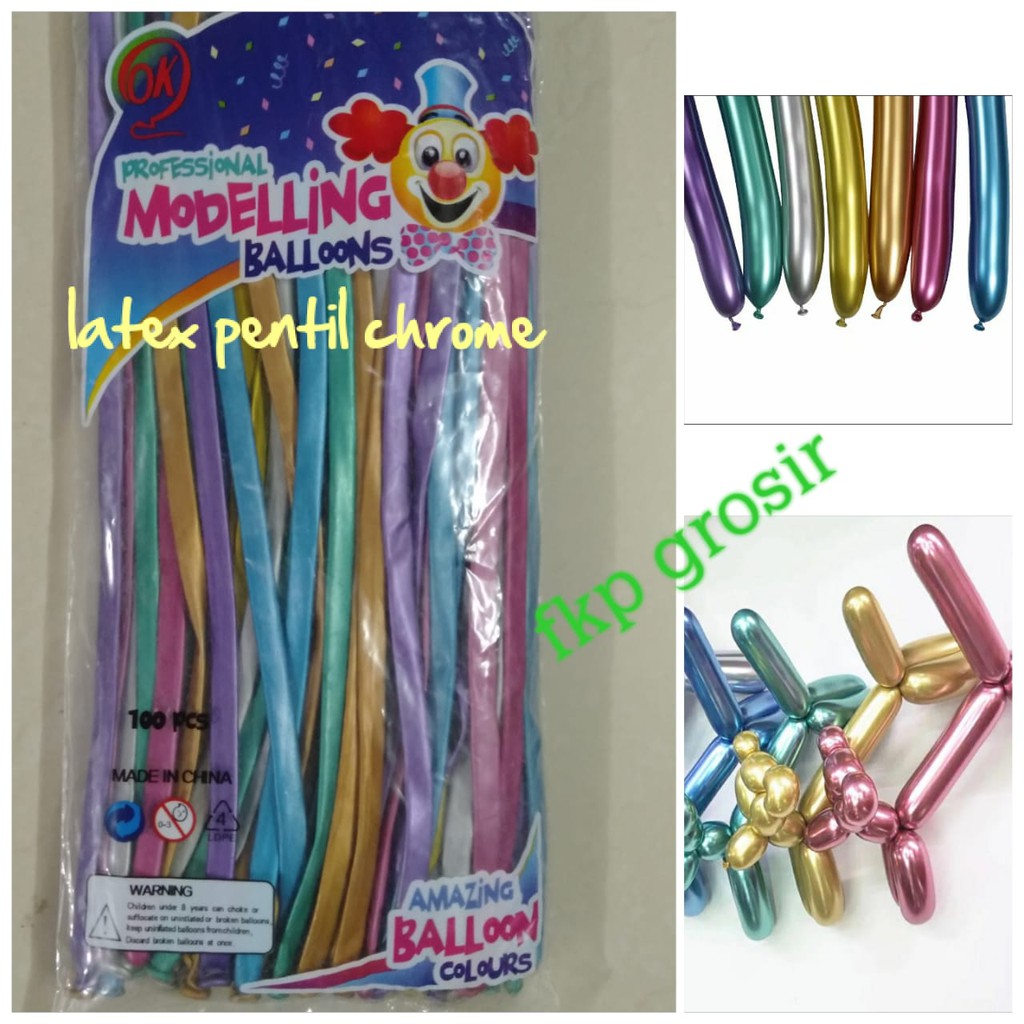 Jual BALON LATEX PENTIL CHROME- BALON PANJANG -TWIST BALLOON CHROME ...