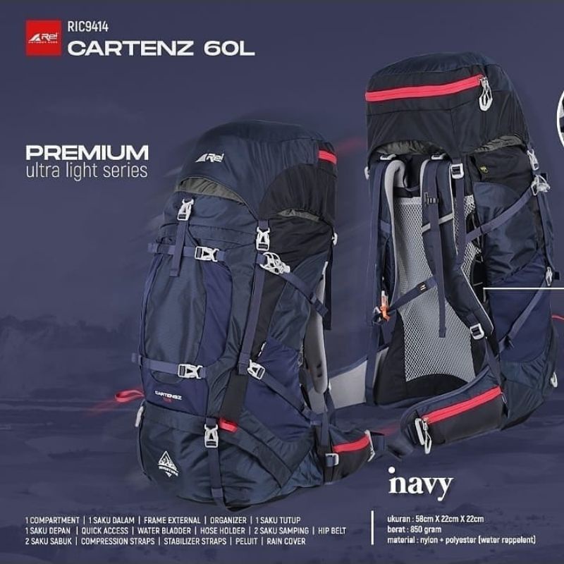 Jual Tas Gunung Rei Arei Cartenz 60L Carrier Tas Gunung / Tas Gunung keril Carrier rei Cartenz ...