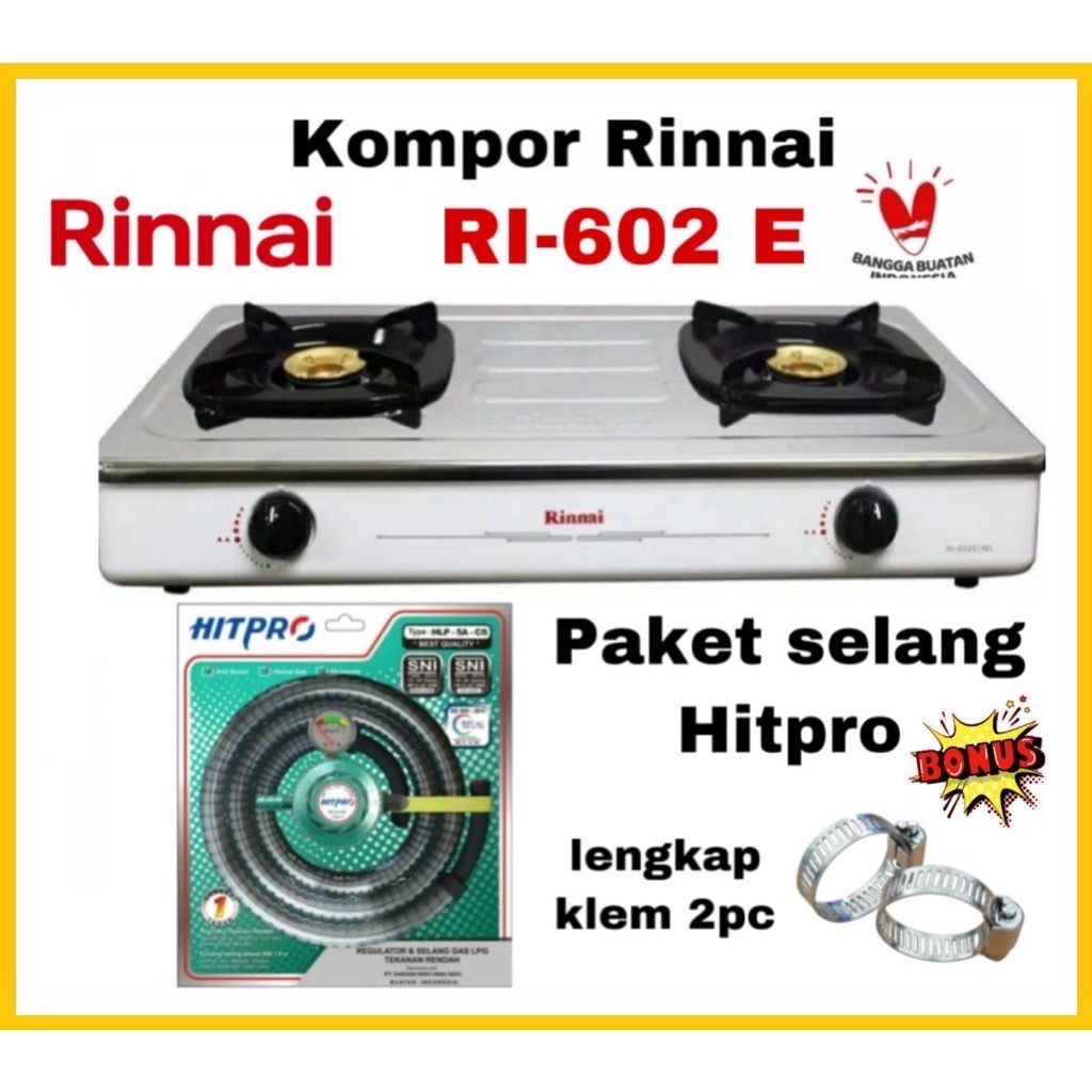 Jual Paket Kompor Gas Rinnai 2 Tungku RI 602 E(W) / Bonus Selang ...
