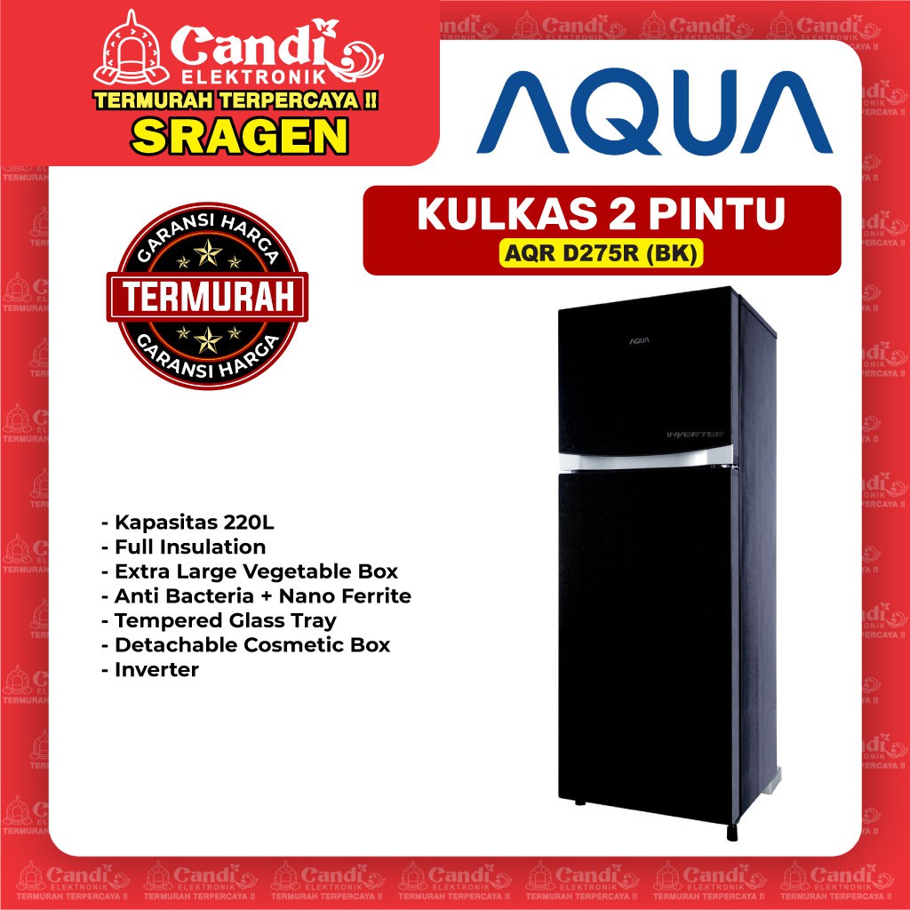 Jual AQUA Kulkas 2 Pintu 220 Liter Inverter - AQR D275R (BK) | Shopee Indonesia