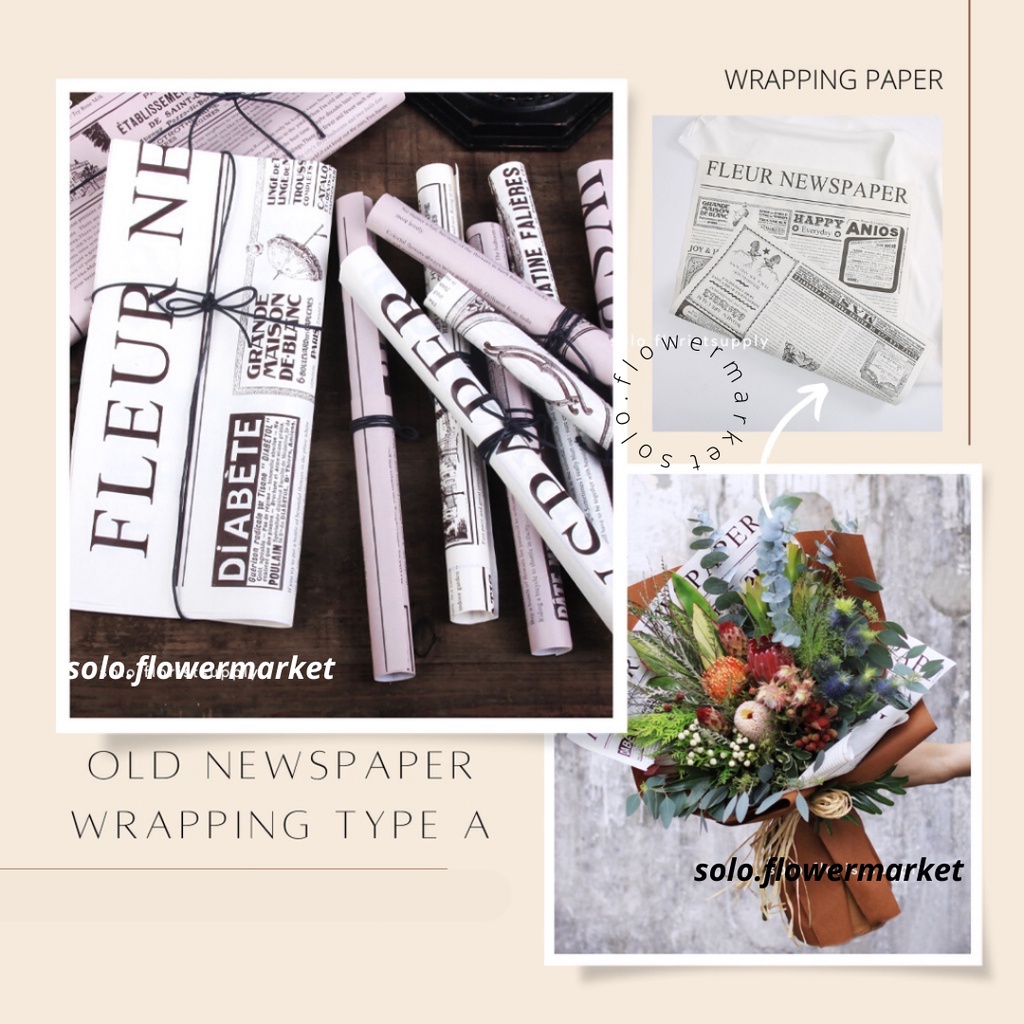 Jual ECER FLOWER WRAPPING OLD NEWSPAPER CRAFT KRAFT kertas kado motif ...